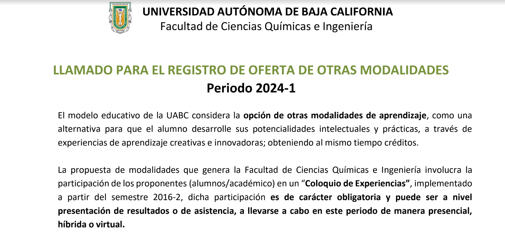 enero 2024 – FACULTAD DE CIENCIAS QUÍMICAS E INGENIERÍA