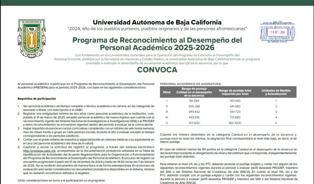 Convocatoria PREDEPA 2025-2026 – FACULTAD DE CIENCIAS QUÍMICAS E INGENIERÍA