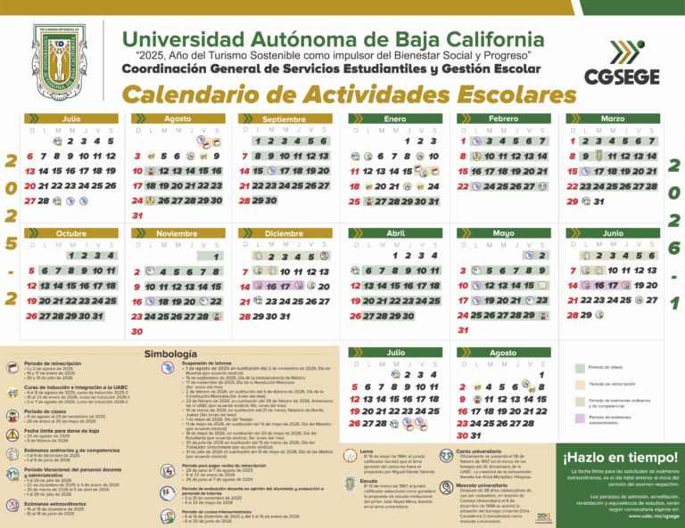 CALENDARIO ESCOLAR – FACULTAD DE CIENCIAS QUÍMICAS E INGENIERÍA