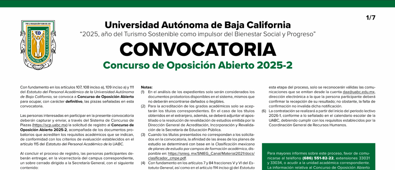 Convocatoria del Concurso de Oposición Abierto 2025-2 – FACULTAD DE ...